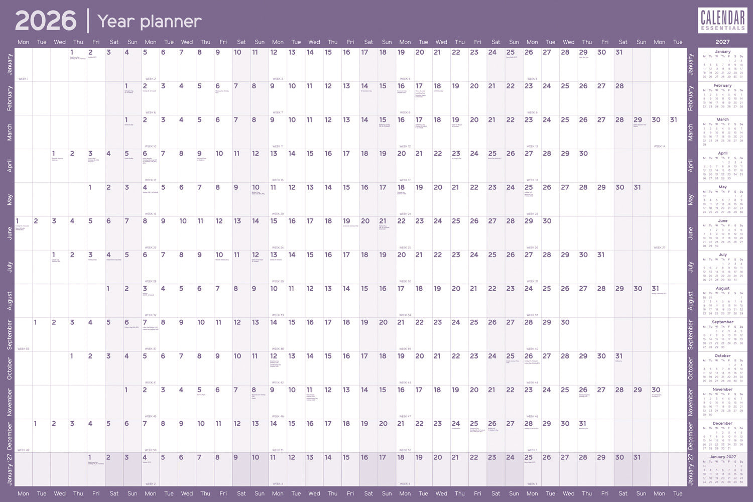 Essential Roll Planner Calendar 2026 – Otter House